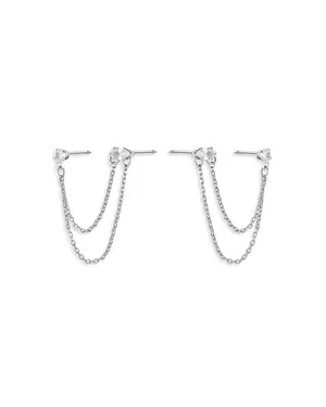 Ettika Chain & Crystal Double Piercing Earrings - Silver