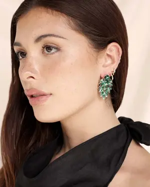 Ettika Crystal Cluster Drop Earrings - Green/gold