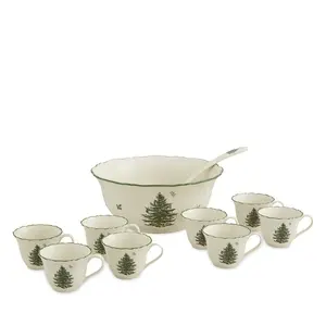 SPODE Christmas Tree 10-piece Punch Bowl Set