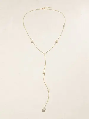 Mizuki 14 Karat Diamond And Pearl Lariat Necklace - Gold