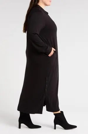 Universal Standard Sally Long Sleeve Liquid Jersey Shirtdress - Black