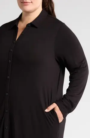 Universal Standard Sally Long Sleeve Liquid Jersey Shirtdress - Black
