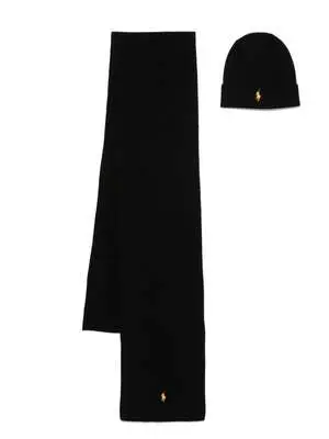 Polo Ralph Lauren Pony-motif Scarf And Beanie Set - Black