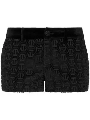 Philipp Plein Monogram Velvet Mini Shorts