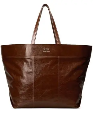 AMI Paris East West Maxi Leather Tote Bag