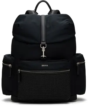 Zegna ZEGNA Technical Fabric & PELLETESSUTA™ Leather Backpack - Ner