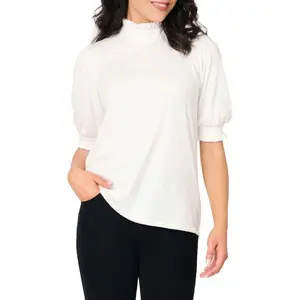 GIBSONLOOK Ruffle Mock Neck Puff Sleeve Sweater - Ivory