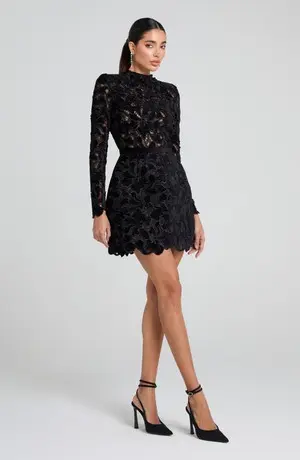 NADINE MERABI Lydia Long Sleeve Lace Mini Dress - Black