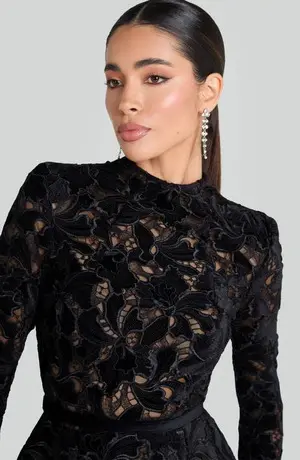 NADINE MERABI Lydia Long Sleeve Lace Mini Dress - Black