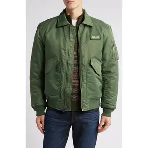 SCHOTT Water-resistant Satin Flight Jacket - Sage