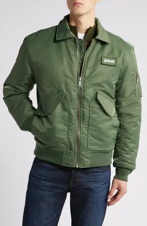SCHOTT Water-resistant Satin Flight Jacket - Sage