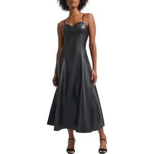 Misook Faux Leather Underwire Midi Dress