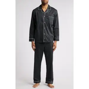 Majestic International Revival Microdot Cotton Sateen Pajamas - Black Dot