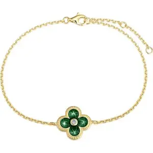 DONATELLO GIAN Name': Green Clover Bracelet - Gold