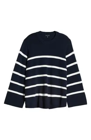 Universal Standard Bardot Stripe Cotton Sweater - Navy/ White Stripe
