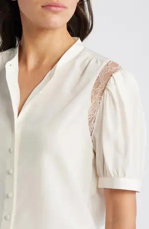 FRAME Lace Inset Silk Shirt - Cream
