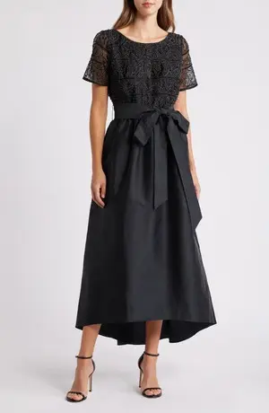 Pisarro Nights Beaded Bodice Taffeta Gown