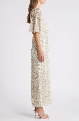 Pisarro Nights Beaded Capelet Gown