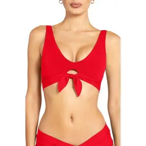 Robin Piccone Ava Knot Front Bikini Top - Fiery Red