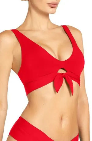 Robin Piccone Ava Knot Front Bikini Top - Fiery Red