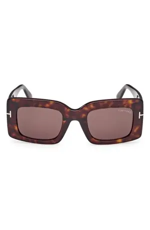 TOM FORD Brigitta Rectangular Sunglasses - Dark Havana Eco / T Logo