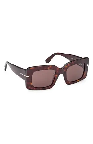 TOM FORD Brigitta Rectangular Sunglasses - Dark Havana Eco / T Logo