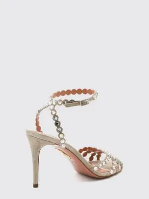 AQUAZZURA Tequila Sandals In Suede With Crystals And Stiletto Heels - Grey