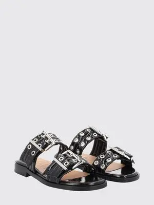 GANNI Low-heeled Sandals With Double Strap And Buckles - Black