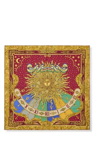 Hermès Yellow & Multicolor 'carpe Diem' Silk Scarf 90 Burgundy