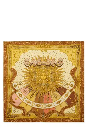 HERMÈS Yellow & Multicolor 'carpe Diem' Silk Scarf 90