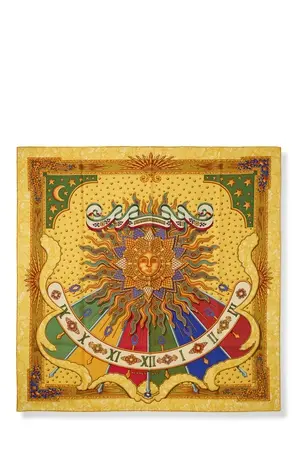 Hermès Yellow & Multicolor 'carpe Diem' Silk Scarf 90 Yellow