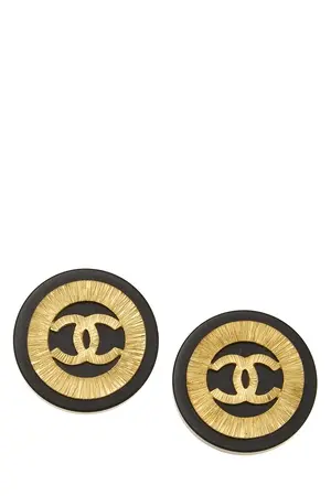 Chanel Vintage Round 'cc' Clip-on Earrings - Black