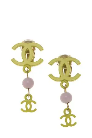 Chanel Cc Dangle Earrings - Yellow