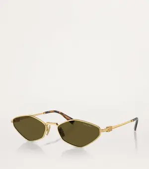 Miu Miu Tone Oval Sunglasses With Tortoiseshell Arms