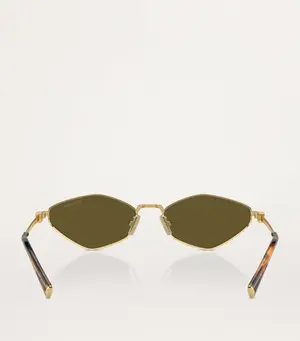Miu Miu Tone Oval Sunglasses With Tortoiseshell Arms