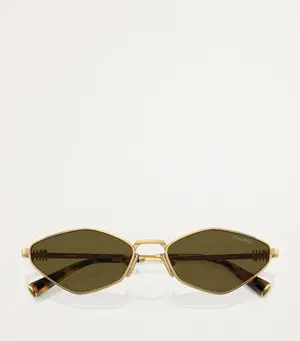 Miu Miu Tone Oval Sunglasses With Tortoiseshell Arms