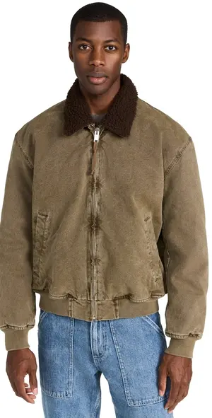 ALEX MILL Flight Jacket In Canvas With Sherpa Collar