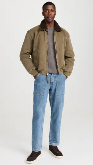 ALEX MILL Flight Jacket In Canvas With Sherpa Collar