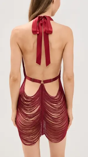 THISTLE AND SPIRE Fringe Benefits Slip Dress - Ruby