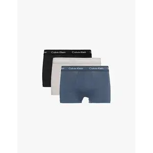 Calvin Klein Logo-waistband Pack-of-three Stretch-cotton Trunks - Blk Hem Blue Ash