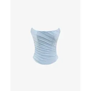 House Of Cb Hallie Strapless Stretch-woven Corset With Neck Scarf - Bluebell