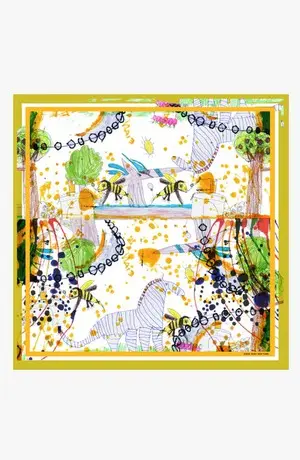 JESSIE ZHAO NEW YORK Silk Scarf Of Wonderful World Once Upon A Time - Yellow