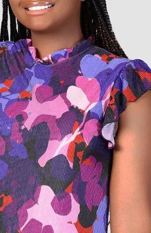 24SEVEN COMFORT APPAREL Abstract Floral Tiered Knit Minidress