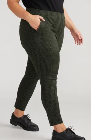 Universal Standard Pull-on Ponte Pants - Dark Green Houndstooth