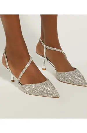 Dune London Slingback Pointed Toe Pumps - Silver