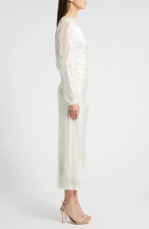 WAYF Kieran Sequin Cowl Back Long Sleeve Cocktail Dress