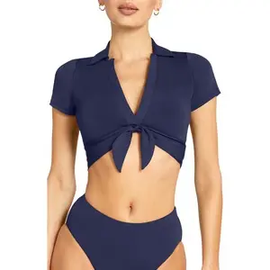 Robin Piccone Ava Knot Front Bikini Top - Navy