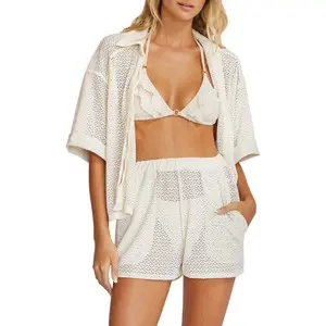 PQ SWIM Blake Metallic Sheer Button-up Cover-up Shirt - Biscotti