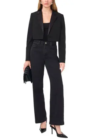 1.State Satin Lapel Crop Tuxedo Blazer