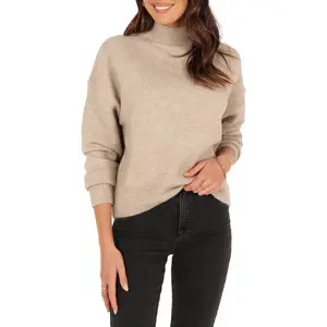 PETAL & PUP Brianna Mock Neck Sweater - Beige